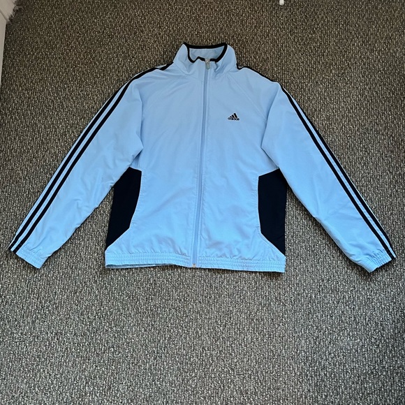adidas | Jackets & Coats | Adidas Light Blue Long Sleeve 3striped ...